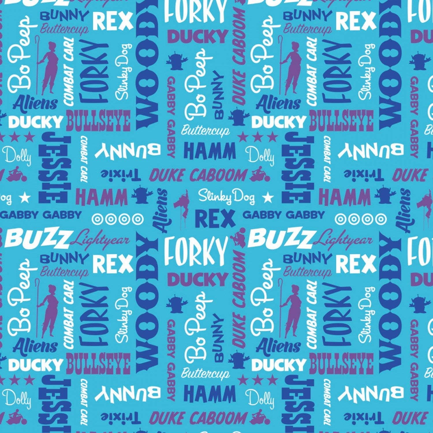 Camelot Fabrics Disney Fabric Toy Story Toy Names in Blue 100% Cotton ...