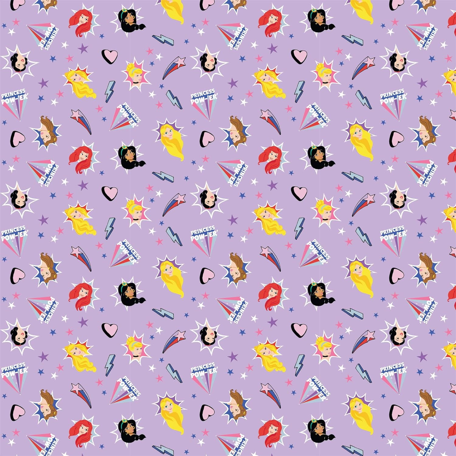 Camelot Fabrics Disney Princess Power Tossed Princess Burst Purple 100