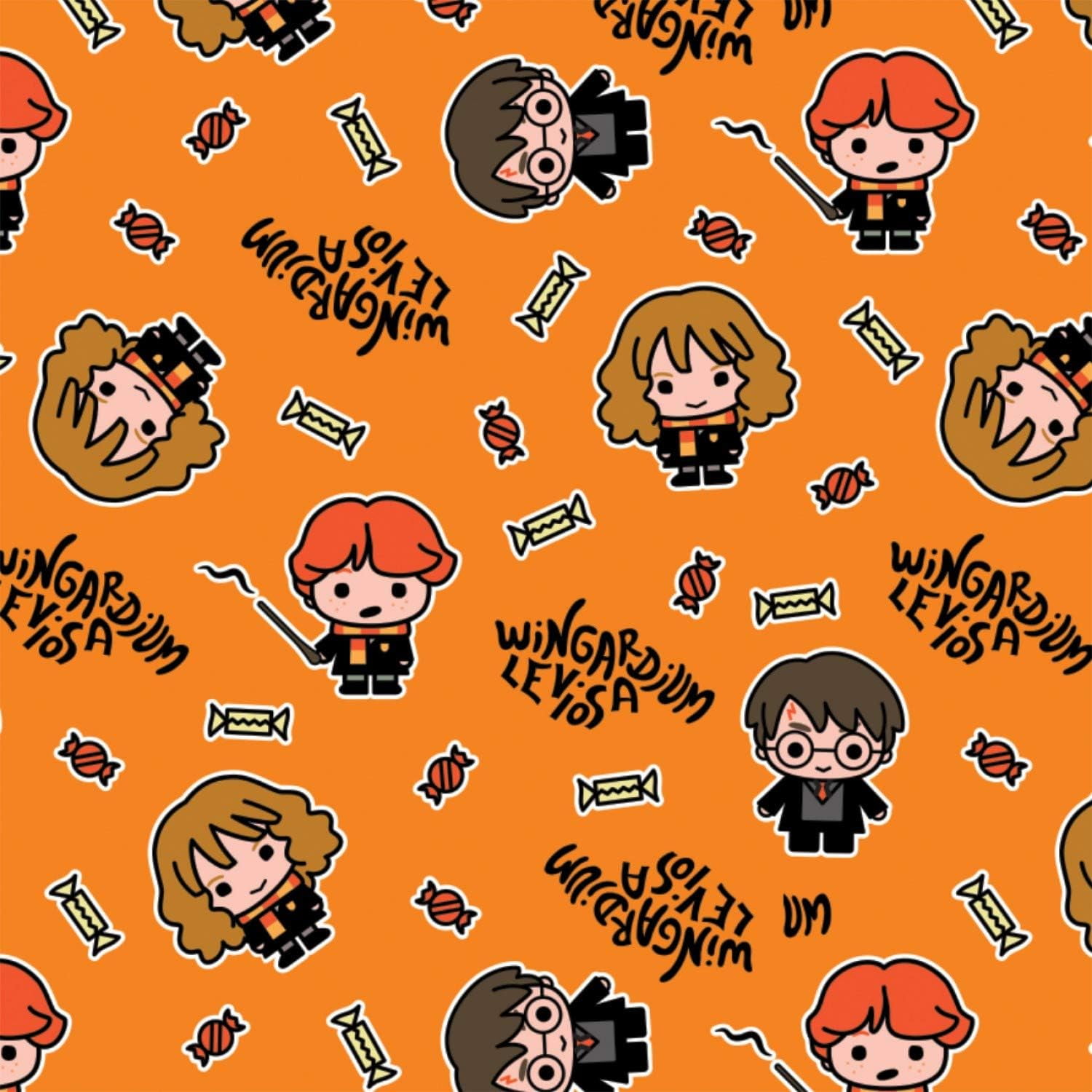 Camelot Fabrics Harry Potter Hogwarts Halloween Orange Hermione Ron 100 ...