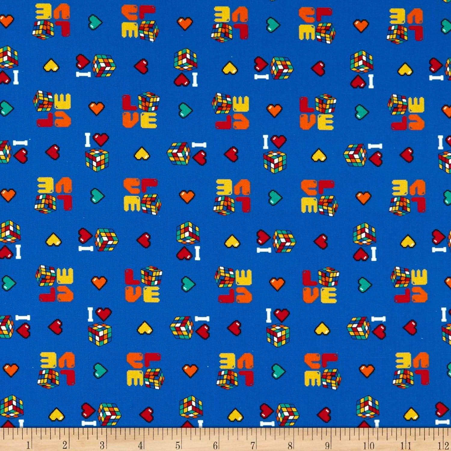 Camelot Fabrics I Love Rubik's Cube Collection Blue 100% Cotton Fabric ...