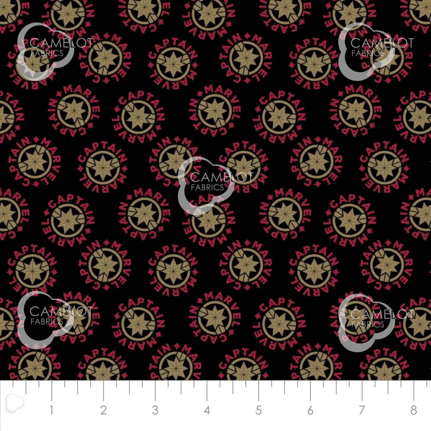 Camelot Fabrics Marvel Fabric Captain Marvel Logo Black 100% Cotton ...