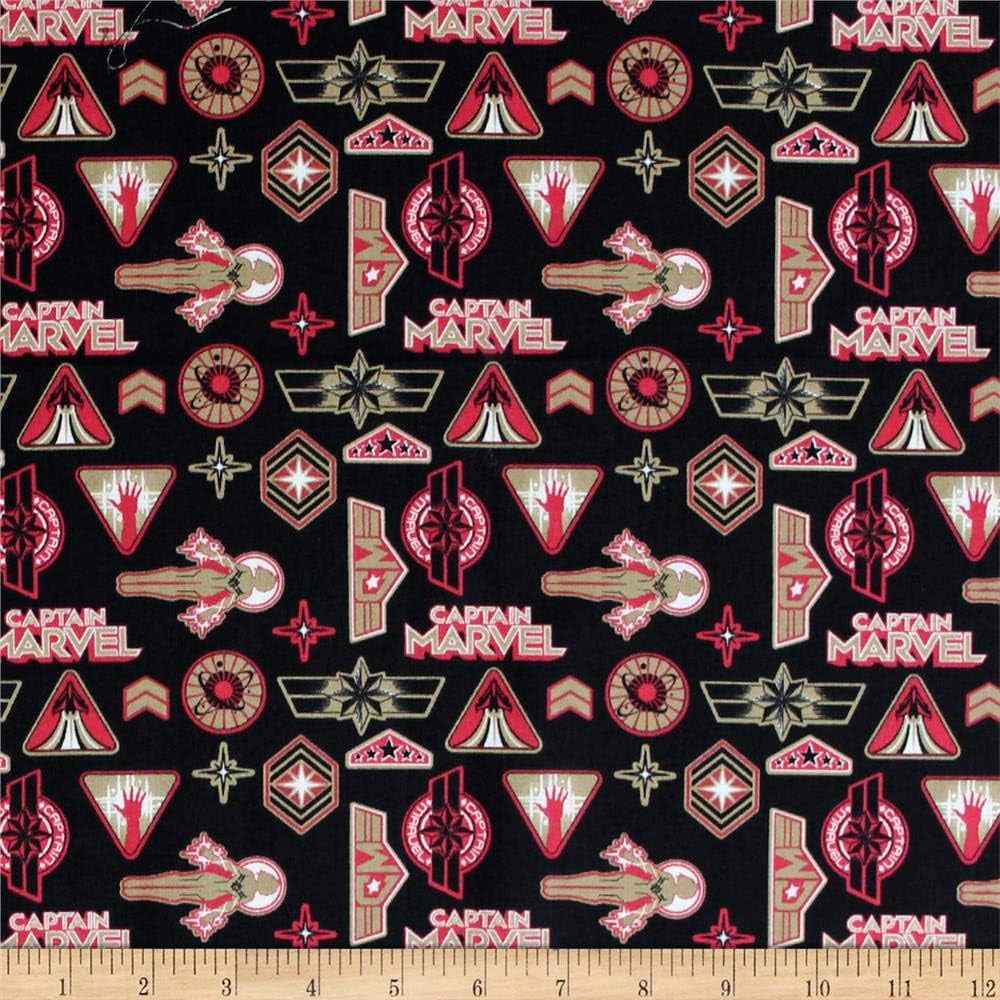 Camelot Fabrics Marvel Heroes Captain Marvel Logo Toss Blue 100% Cotton ...