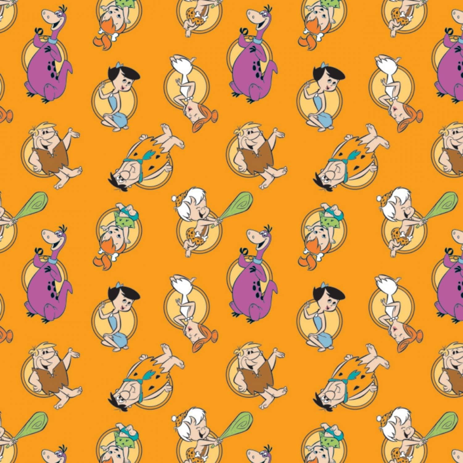 Camelot Fabrics The Flintstones 2 Stone Age Family Tossed Orange 100% ...