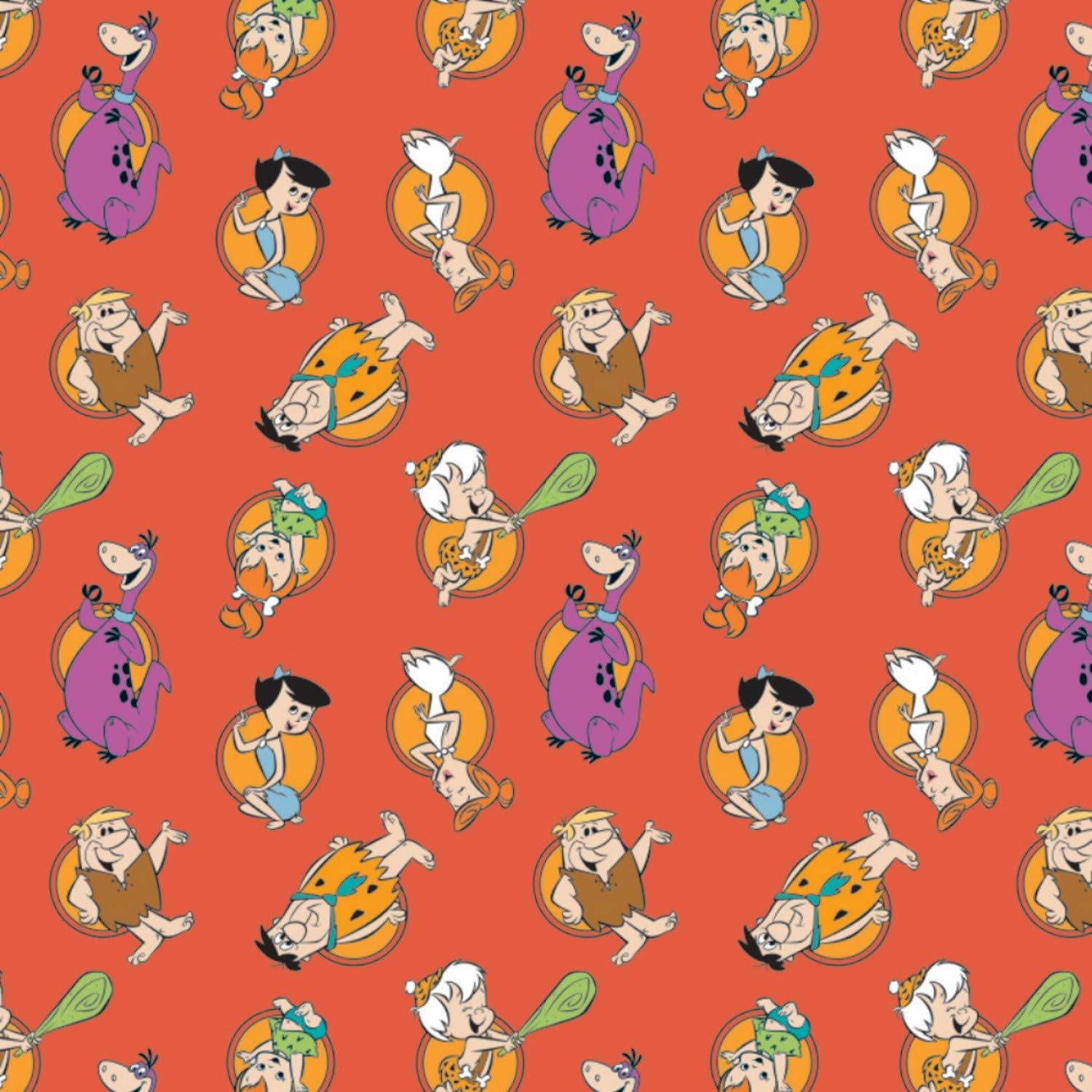 Camelot Fabrics The Flintstones 2 Stone Age Family Tossed Red 100% ...