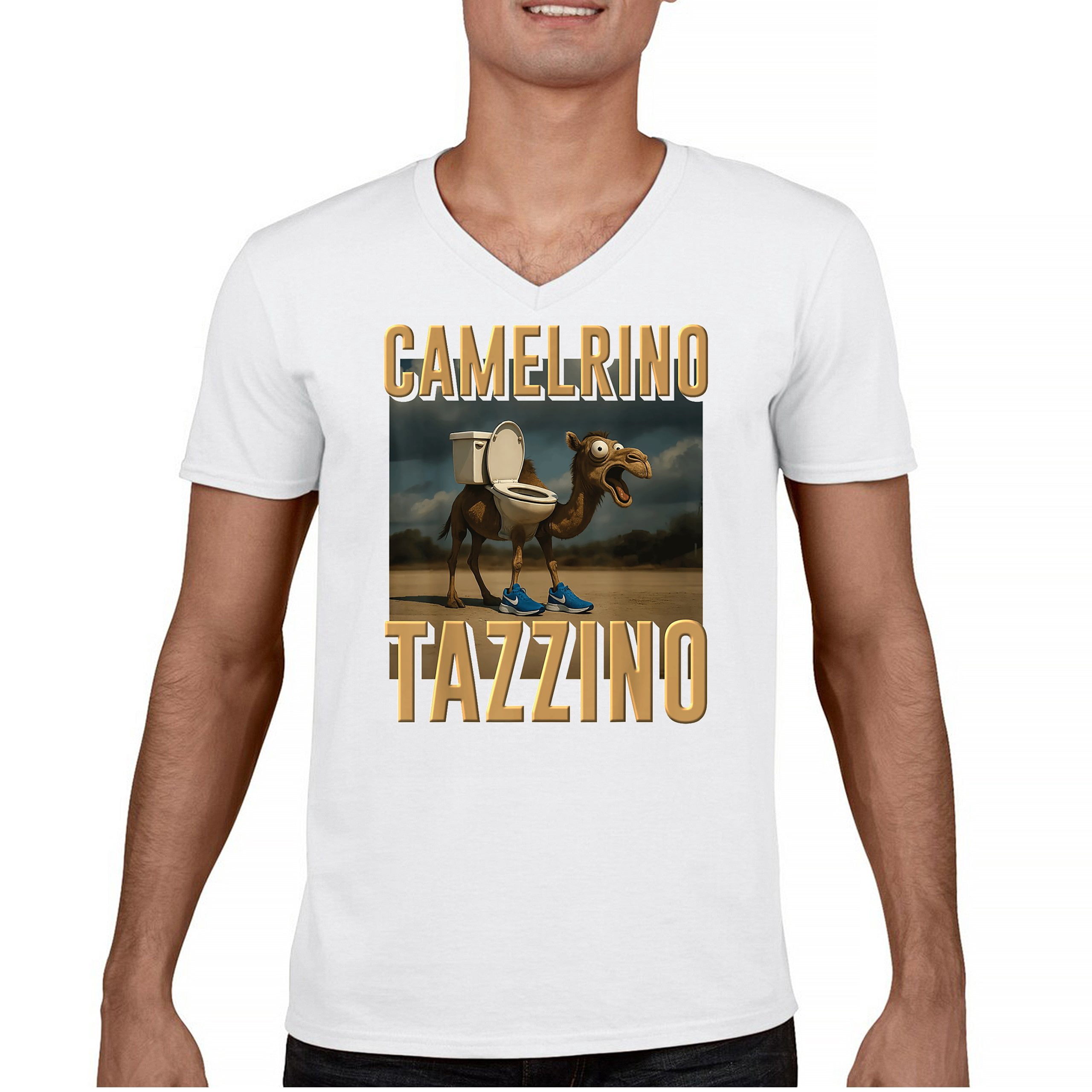 Camelrino Tazzino Men's V-Neck T-shirt Funny Italian Brainrot Gen Z ...