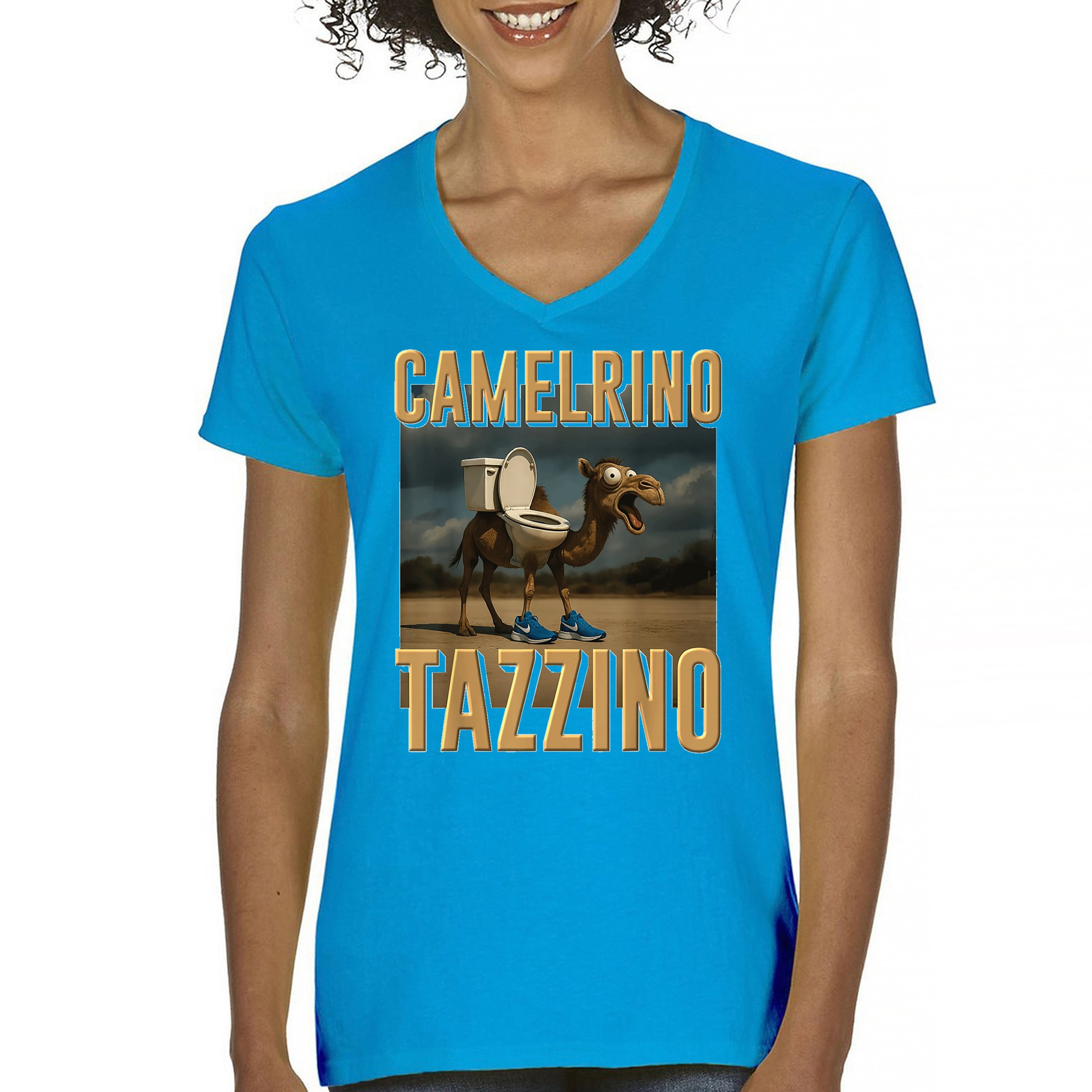 Camelrino Tazzino Women's V-Neck T-shirt Funny Italian Brainrot Gen Z ...
