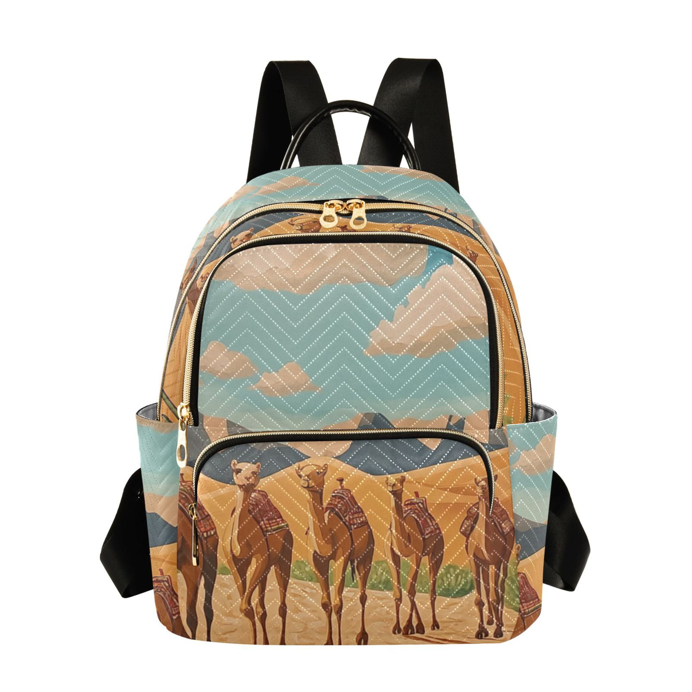 Camels Catcus in Desert Clouds Quilted Backpack Fashion Daypack ...