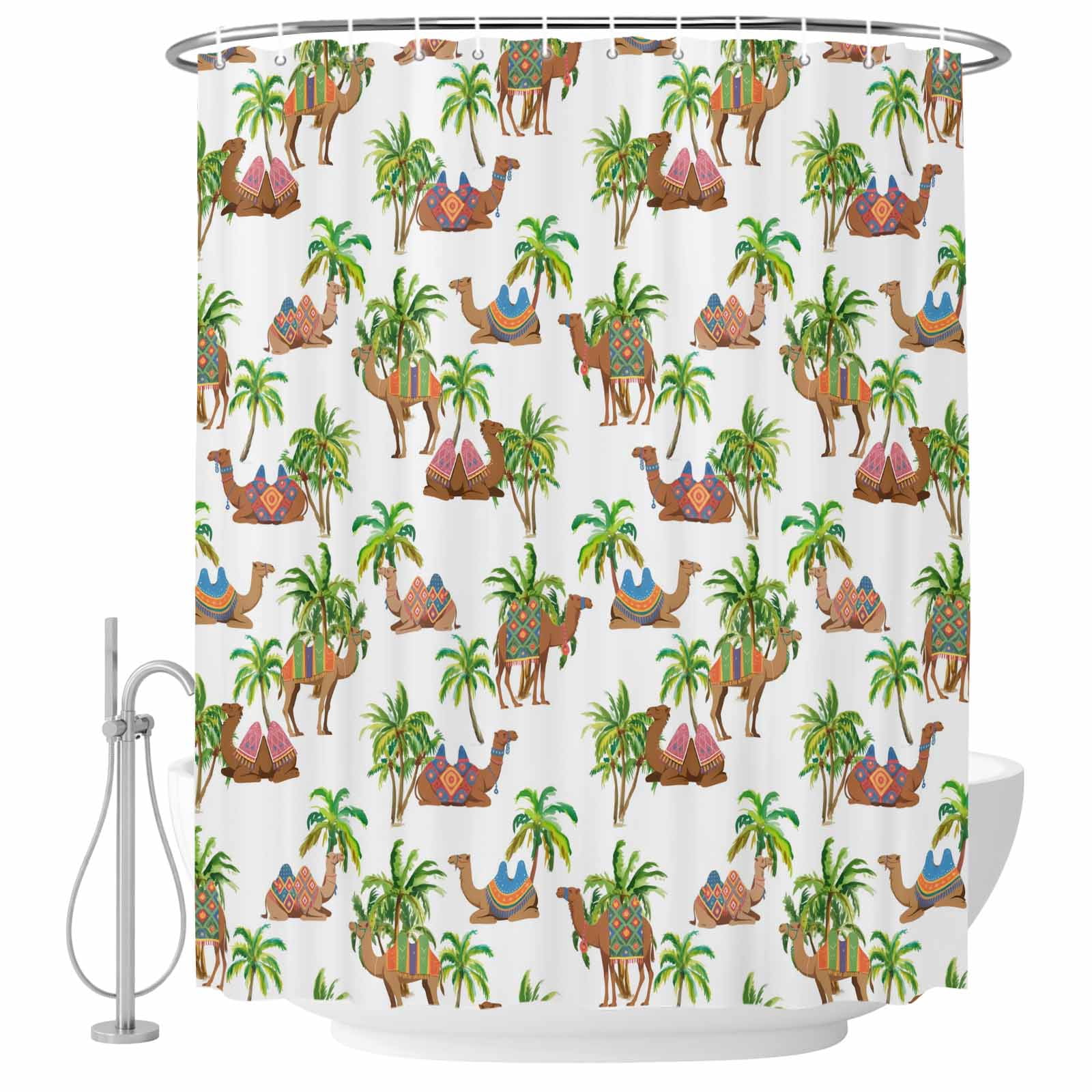 Camels Coconut Palm Bathroom Shower Curtains with Hooks, Tropical ...