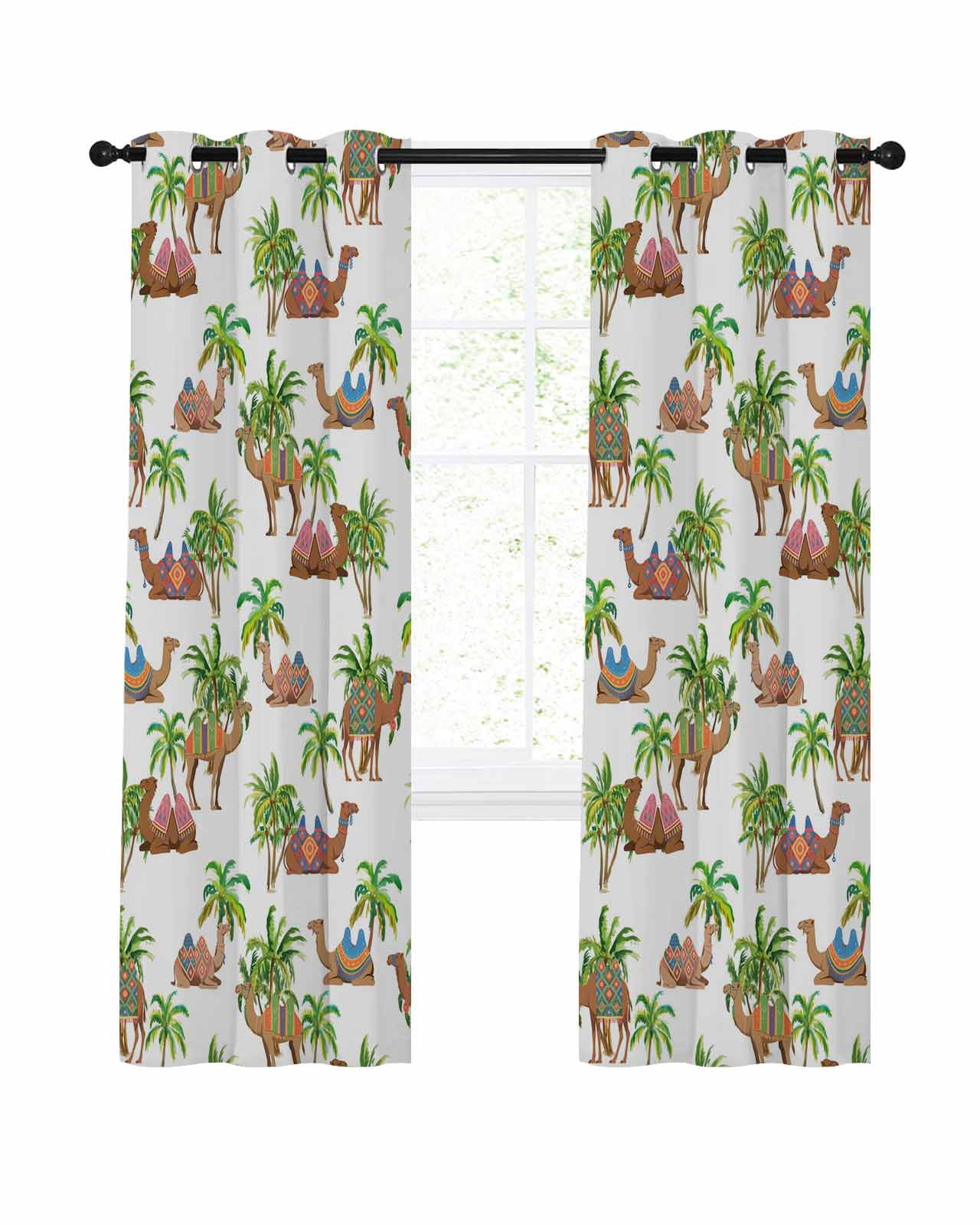 Camels Coconut Palm Blackout Curtains 63 Inch Length Tropical Plants ...