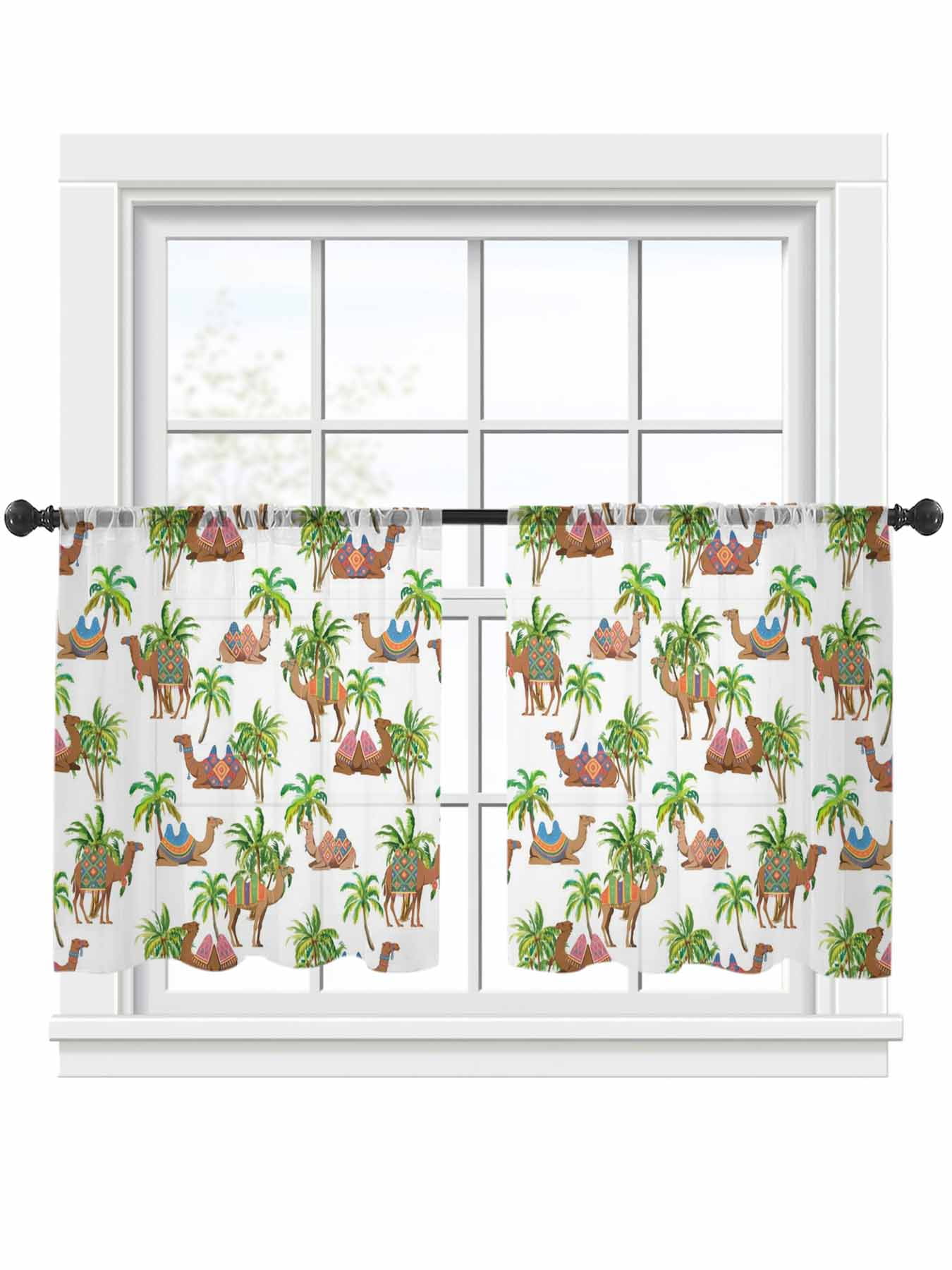 Camels Coconut Palm Sheer Curtains 2 Panels Set Tropical Plants Vintage ...