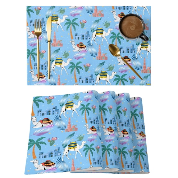 Camels Cotton Linen Placemats Set of 4, Abstract Animal Aloe Vera Date ...