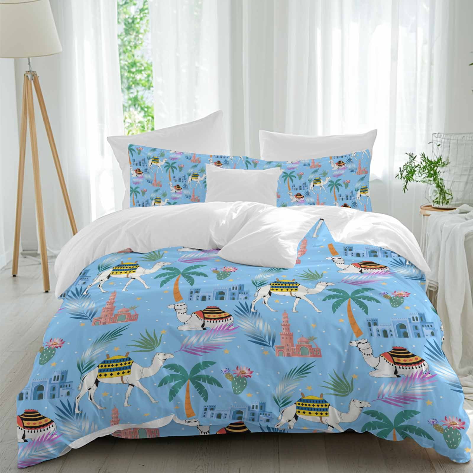 Camels Duvet Cover Set California King Size, Abstract Animal Aloe Vera ...