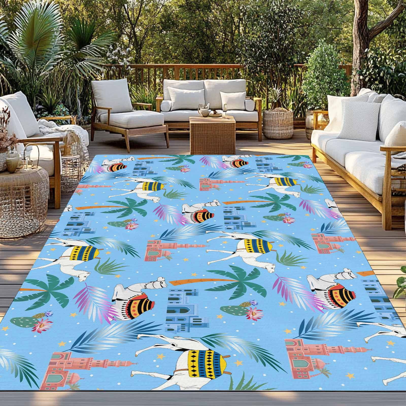 Camels Indoor Outdoor Rugs 5x8 Ft, Abstract Animal Aloe Vera Date ...