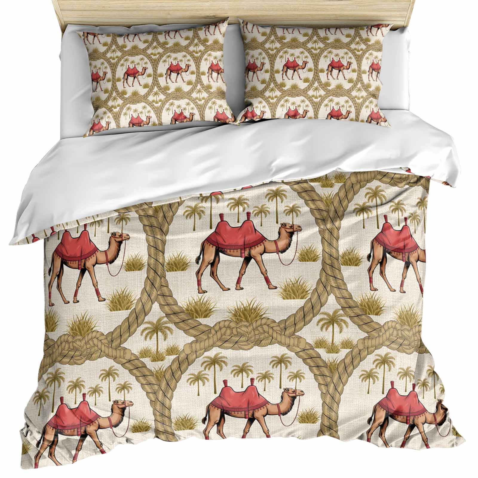 Camels Palm Trees Bedding 3 Piece Duvet Cover Set Twin Size, Desert ...