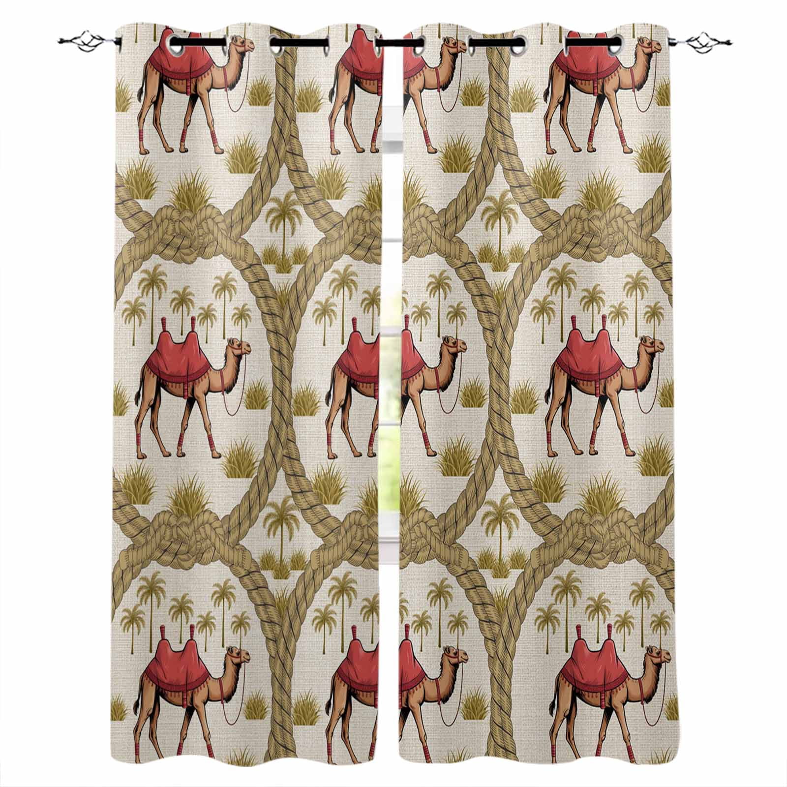 Camels Palm Trees Blackout Curtains 63 Inches Long, Desert Date Coconut ...
