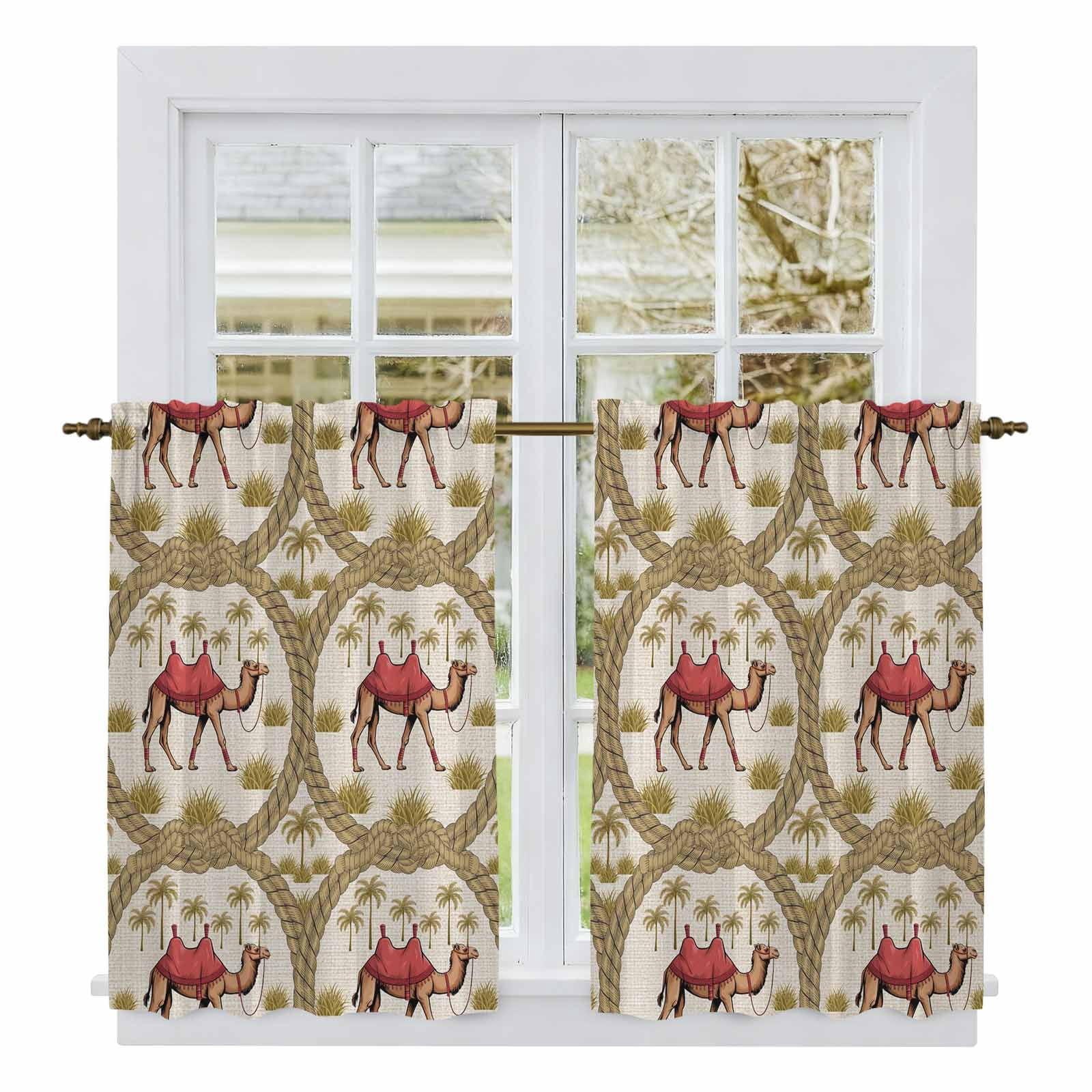 Camels Palm Trees Kitchen Curtains 54 Inch Length, Desert Date Coconut ...