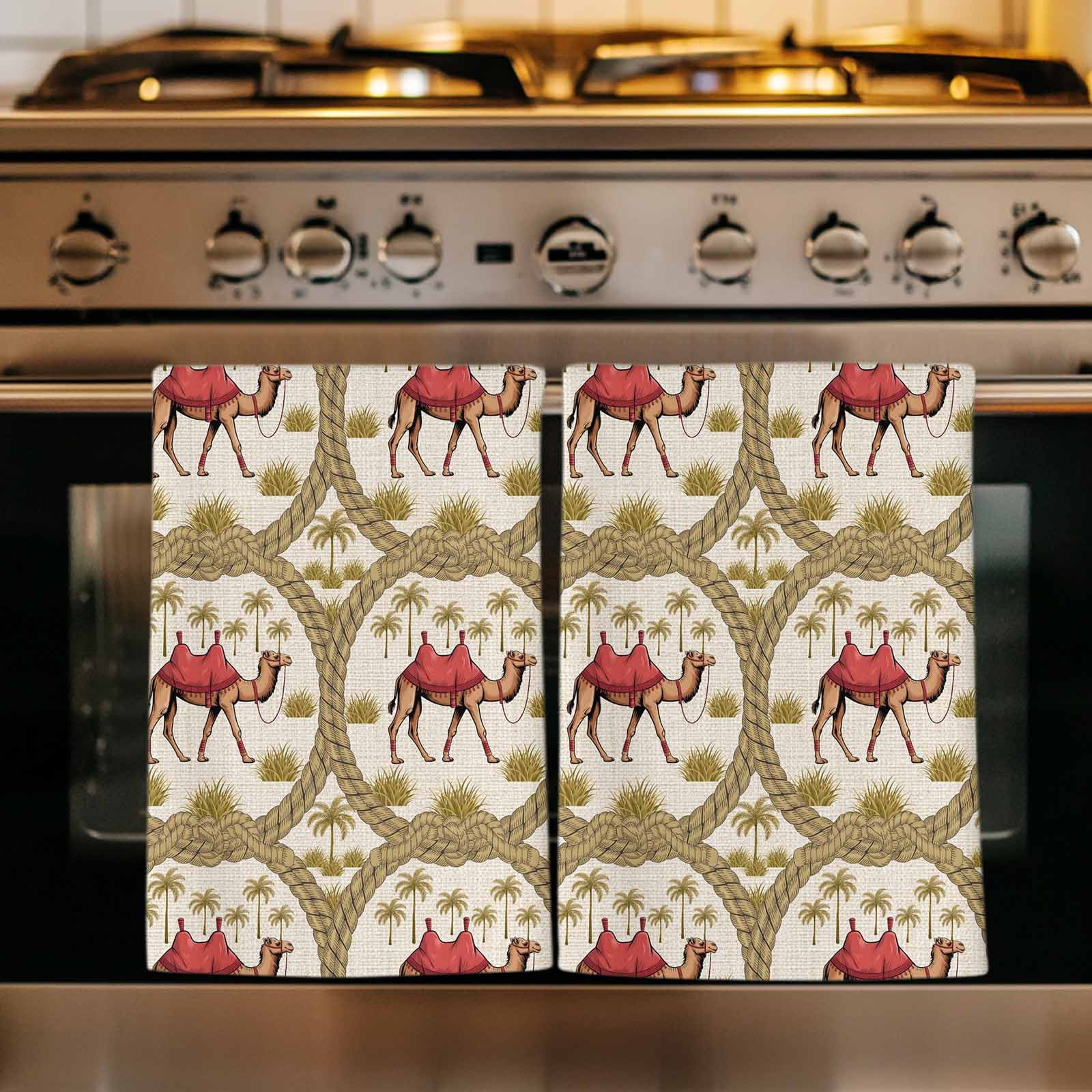 Camels Palm Trees Kitchen Towels Set of 3, Desert Date Coconut Trees ...