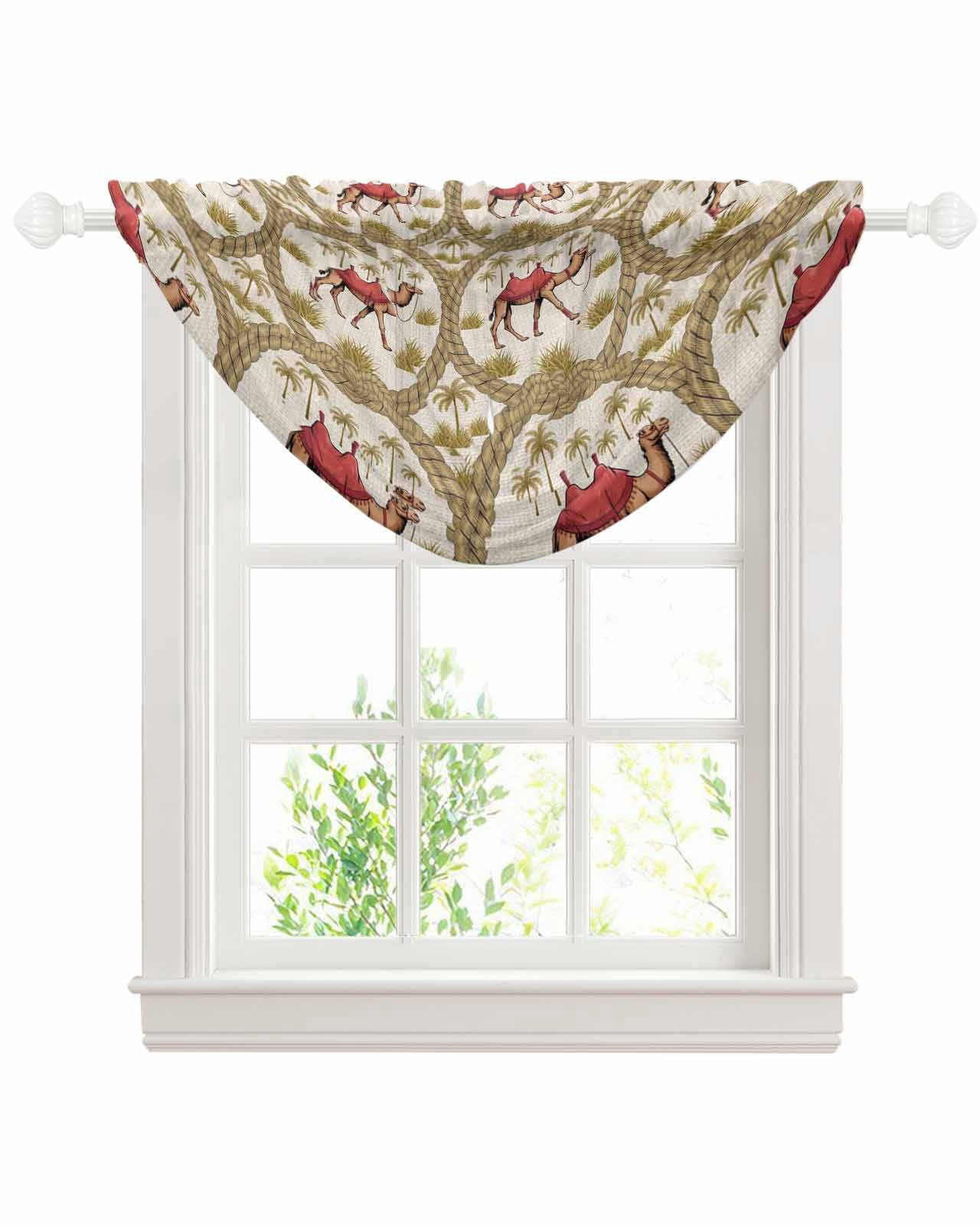 Camels Palm Trees Sheer Waterfall Valance Curtains for Window, Desert ...