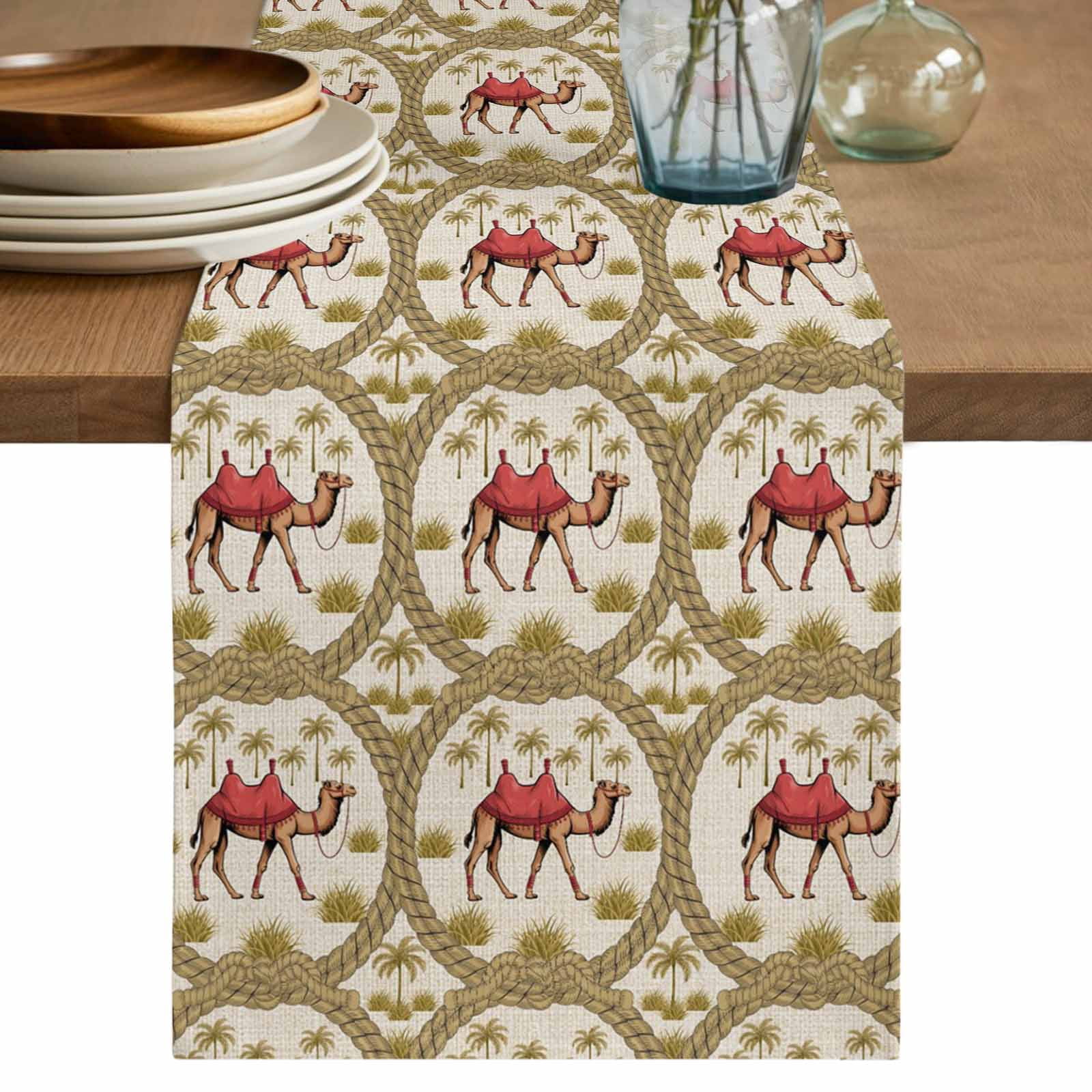 Camels Palm Trees Table Runner 72 Inches, Desert Date Coconut Trees ...