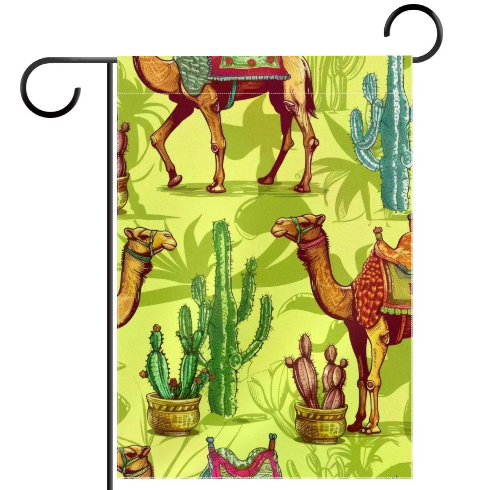 Camels in Different Poses and Cacti Garden Flag Double Sided House Flag ...