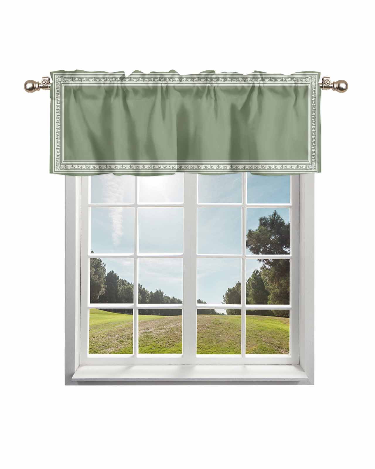 Cameo Brown Greek Key Kitchen Curtain Valances for Windows Farmhouse ...
