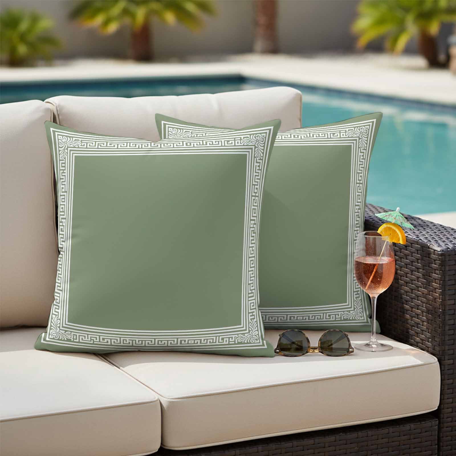 Cameo Brown Greek Key Outdoor Pillow Covers 16x16 Inch Throw Pillow ...