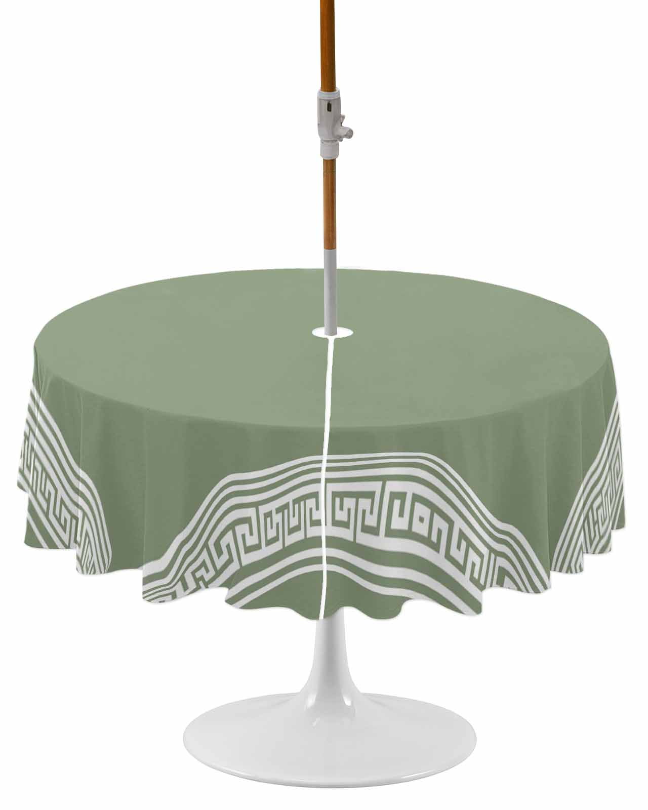 Cameo Brown Greek Key Round Outdoor Tablecloth, Waterproof Table Cloth ...