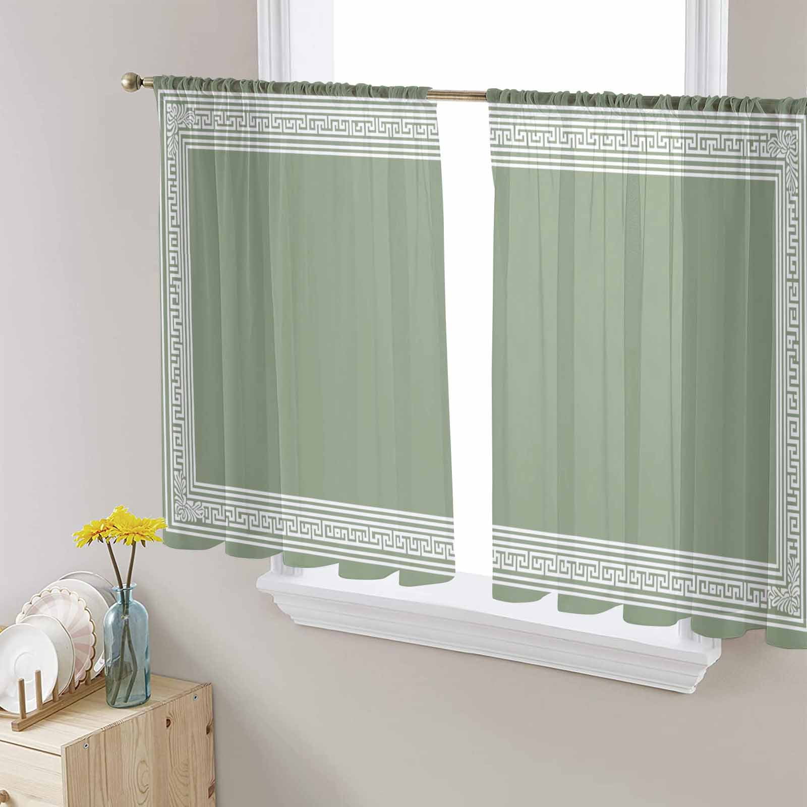 Cameo Brown Greek Key Sheer Curtains 54 Inches Length 2 Panels Set ...