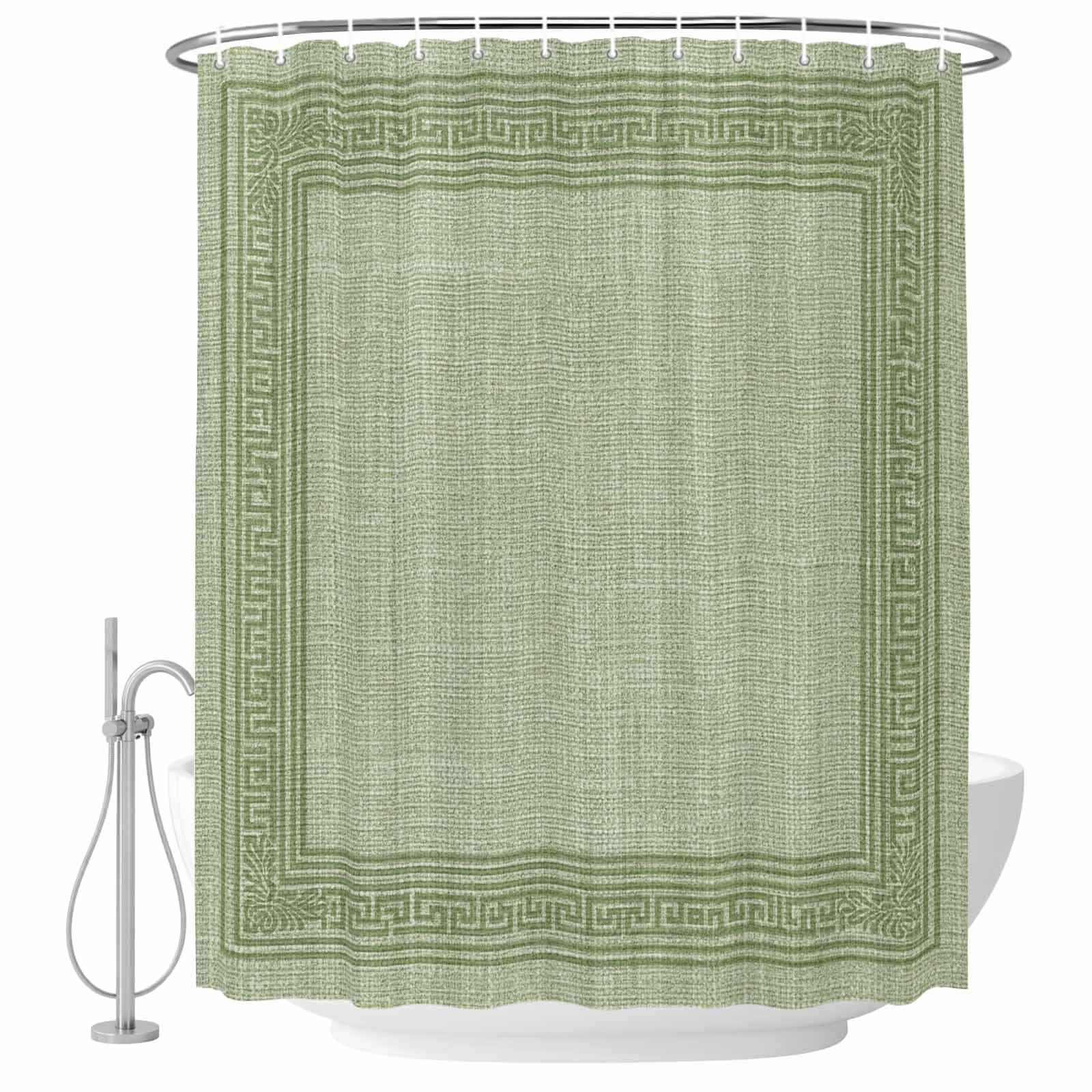 Cameo Green Abstract Art Bathroom Shower Curtains with Hooks, Vintage ...