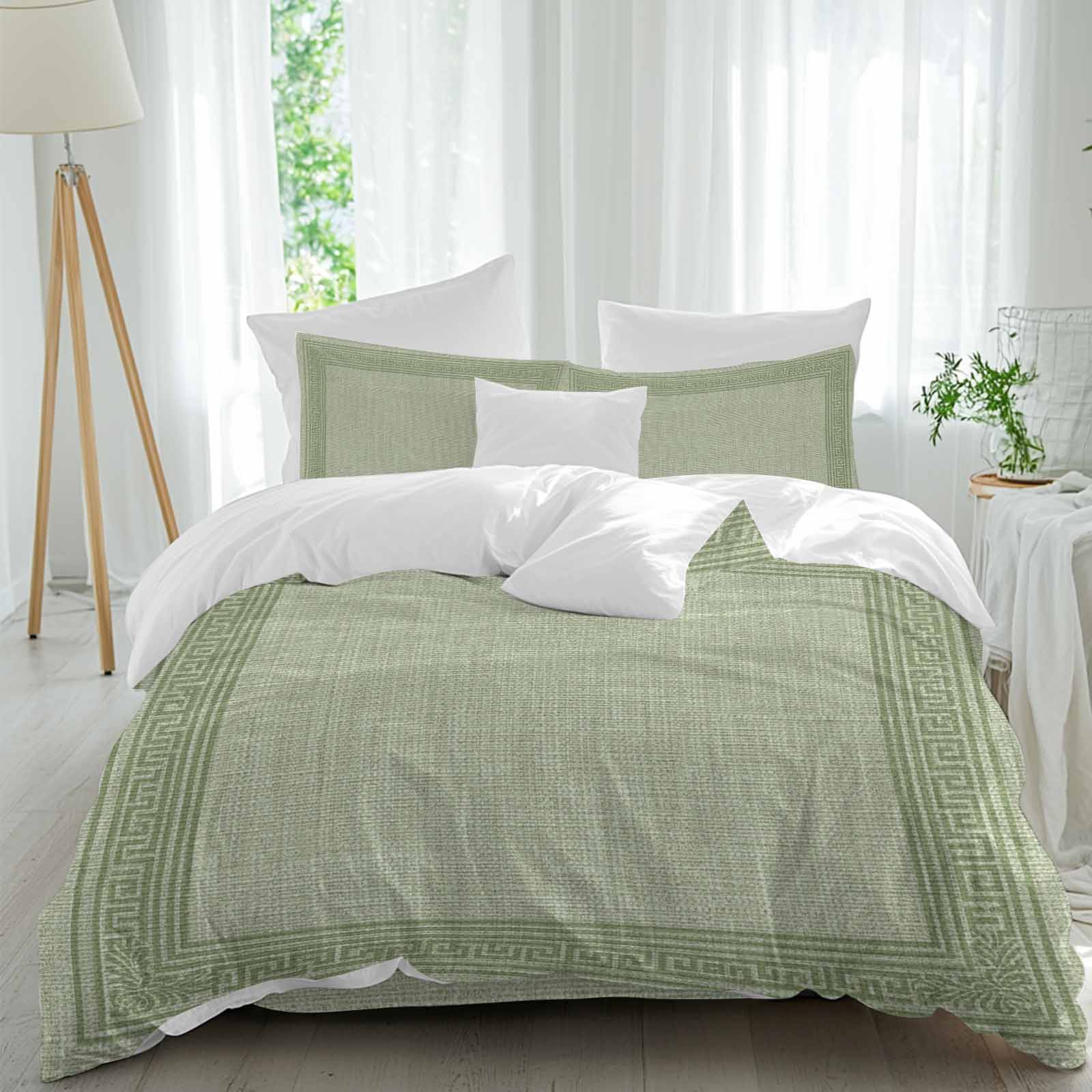 Cameo Green Abstract Art Duvet Cover Set Twin Size, Vintage Linen Greek ...