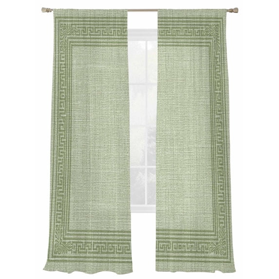 Cameo Green Abstract Art Sheer Curtains 2 Panels Set Vintage Linen ...