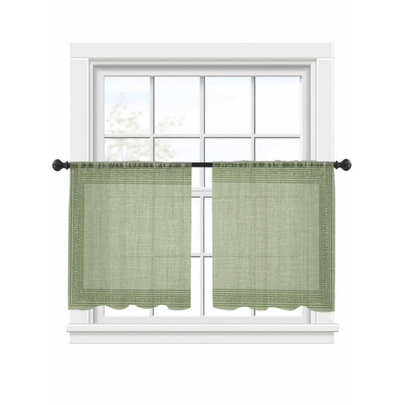 Cameo Green Abstract Art Sheer Curtains 2 Panels Set Vintage Linen ...