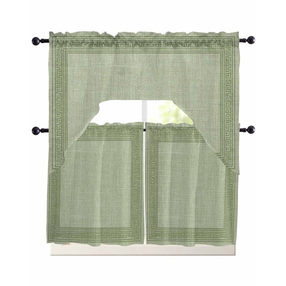 Cameo Green Retro Greek Key Kitchen Curtain and Valance Set 3 Pieces ...