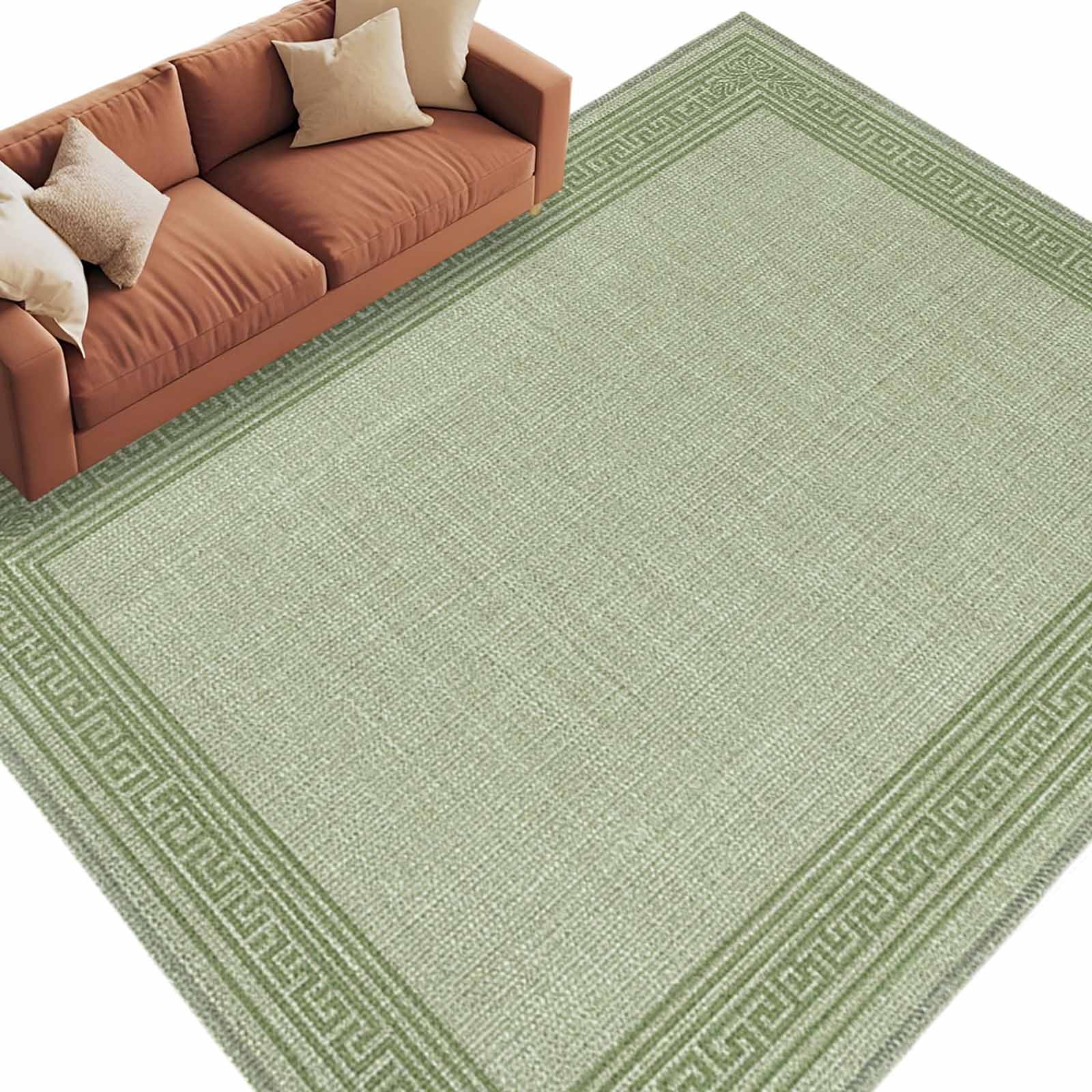 Cameo Green Retro Greek Key Large Area Rugs for Bedroom Living Room ...