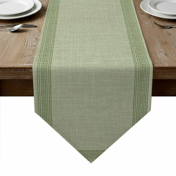 Cameo Green Retro Greek Key Table Runner Linen Burlap Table Runner 108 ...
