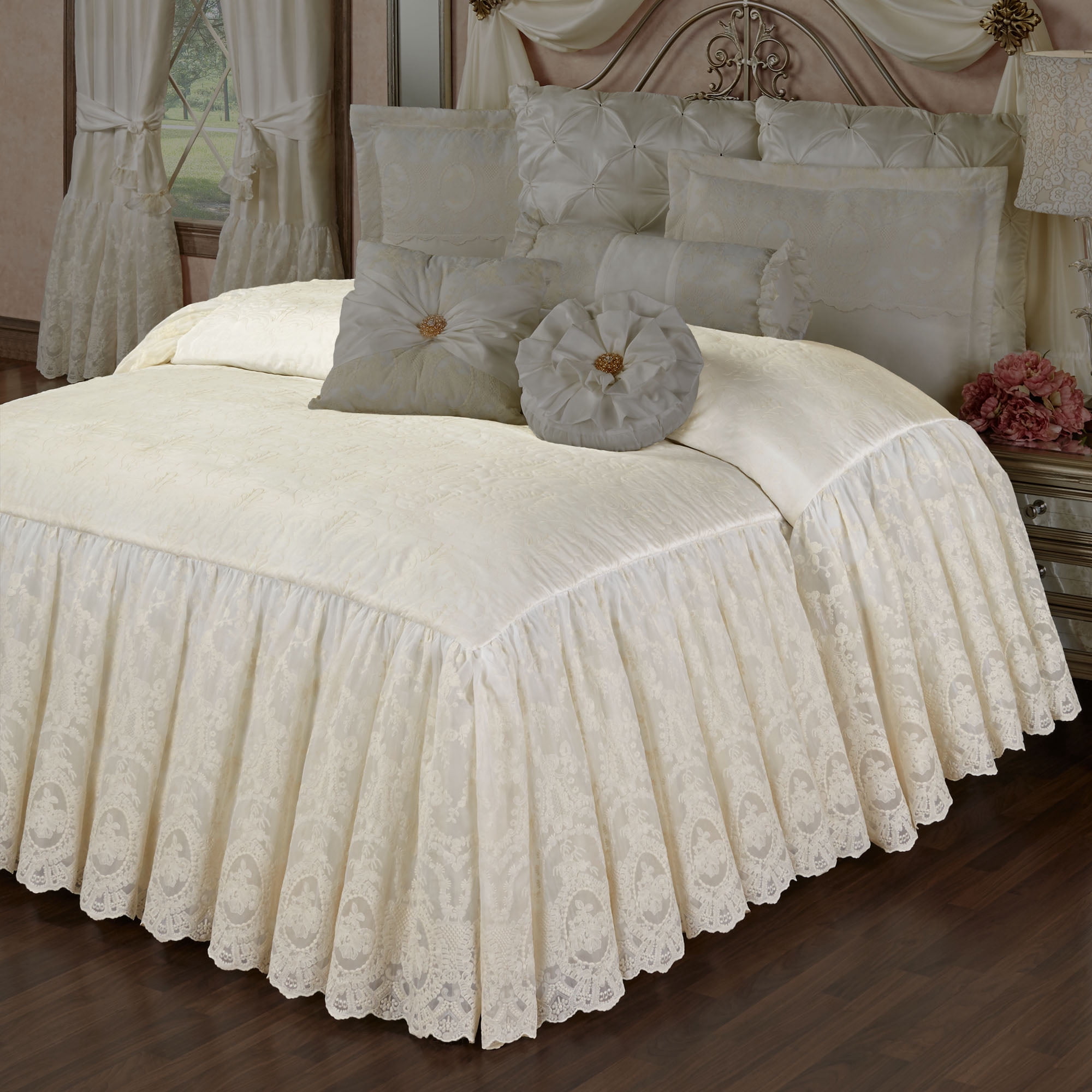 Cameo Lace Collection Grande Bedspread - Pearl - Shabby Chic Style ...