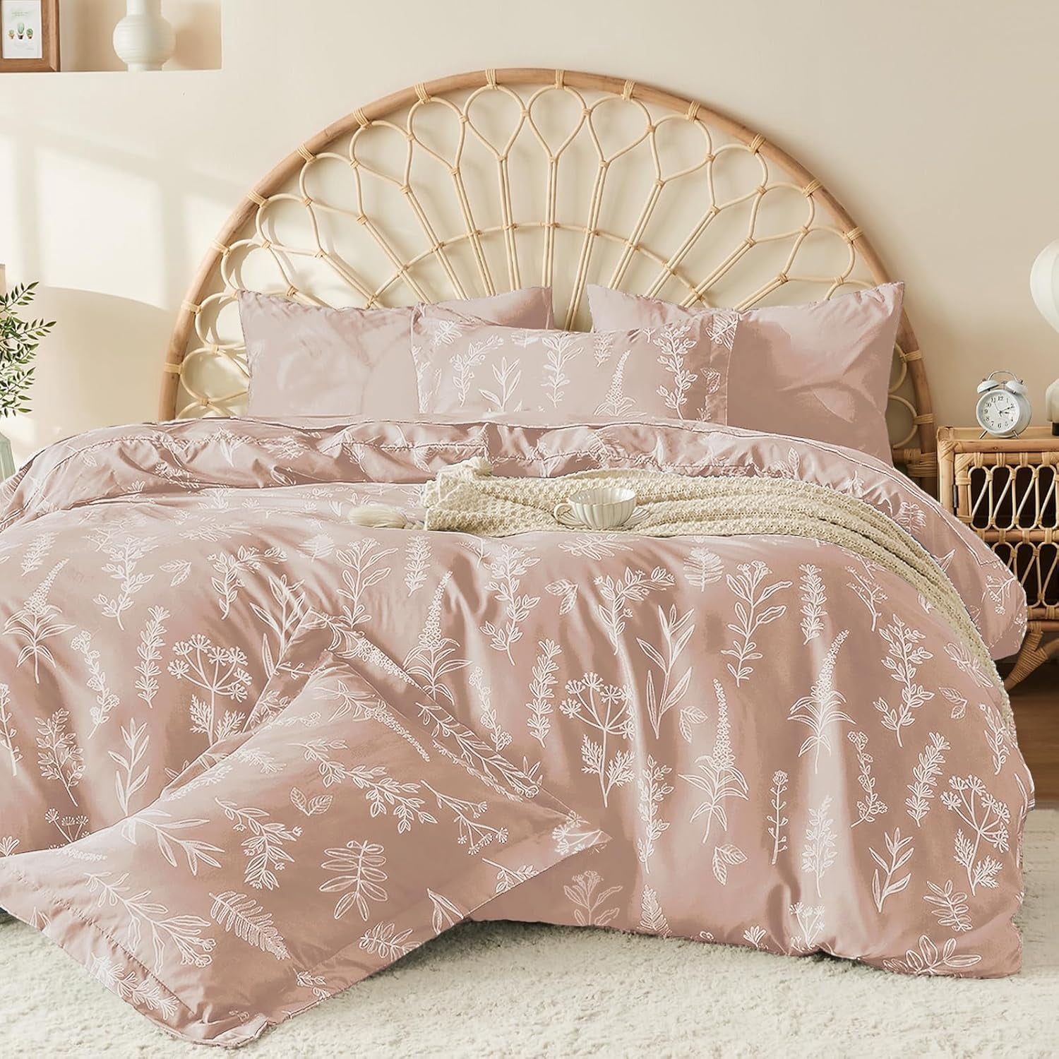 Cameo Pink Full Comforter Set, Elegant Floral Print Bed in a Bag 7 ...