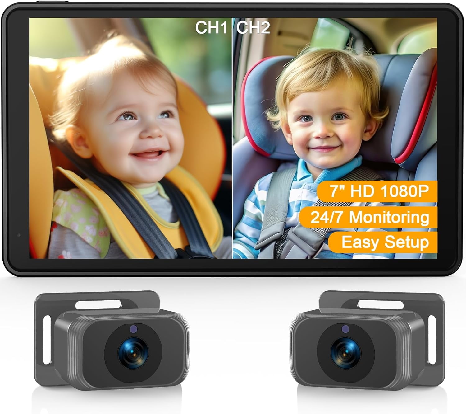 Camera for 2 - 7-Inch Split-Screen , Dual 1080P Cameras, Night Vision ...