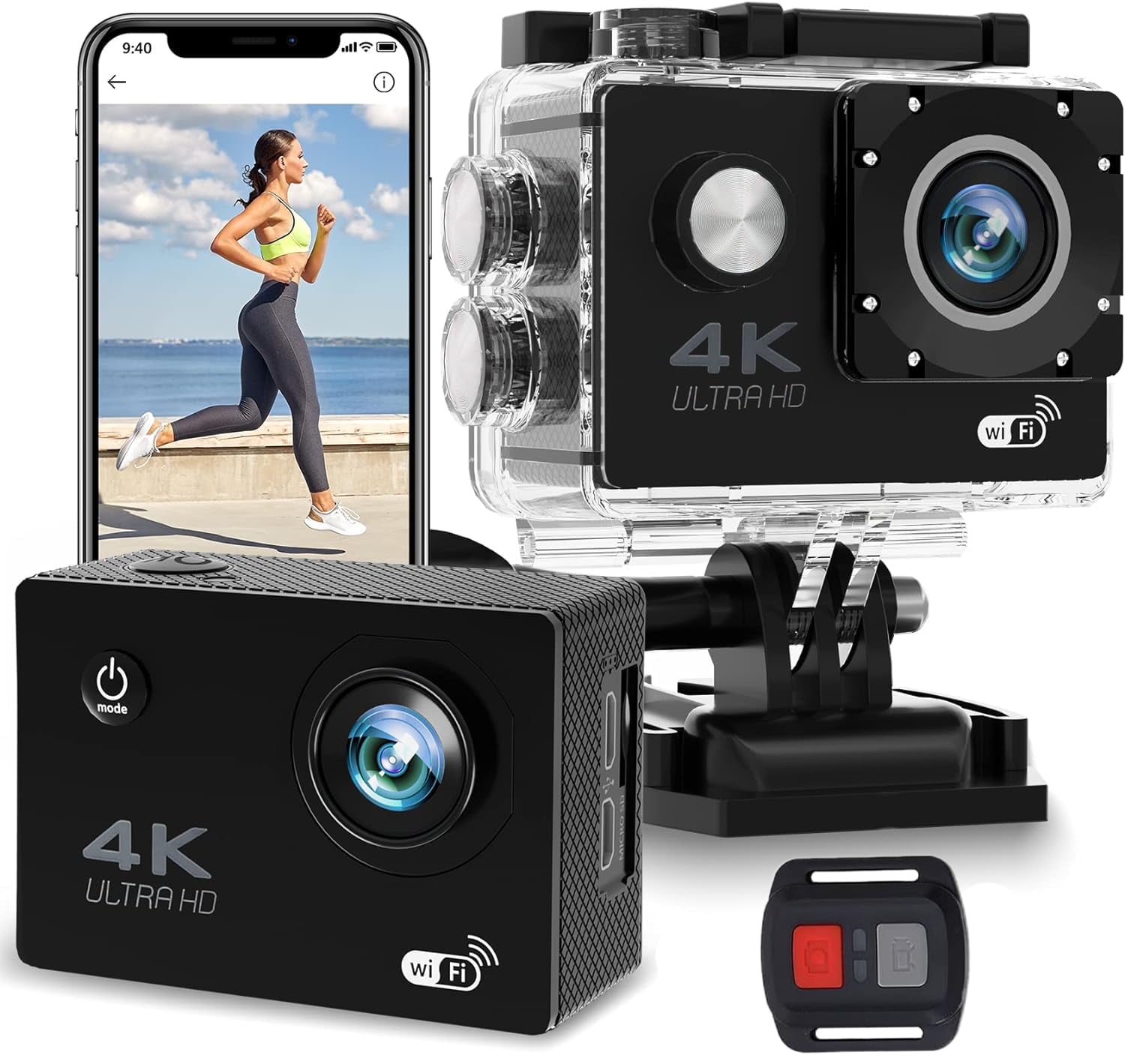 4K Camera, 30m/98ft 170° WiFi Remote Control Waterproof Underwater ...