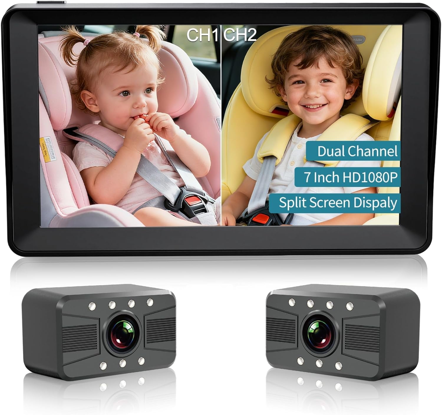 Camera -7 Inch Split Screen with Dual Seat Cameras, Night Vision, 1080P ...