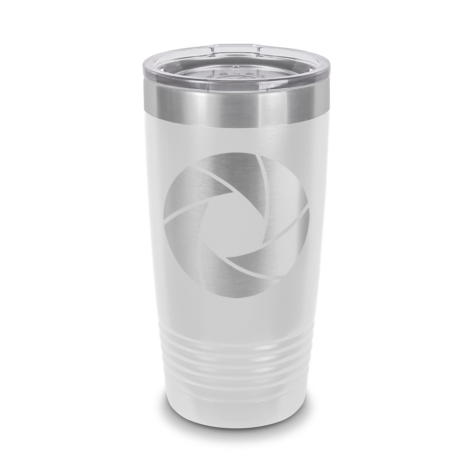 Camera Aperture Tumbler 20 oz - Laser Engraved w/ Clear Lid - Stainless ...