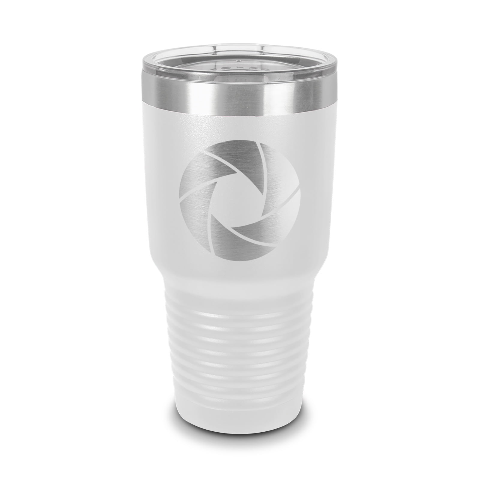 Camera Aperture Tumbler 30 oz - Laser Engraved w/ Clear Lid - Stainless ...