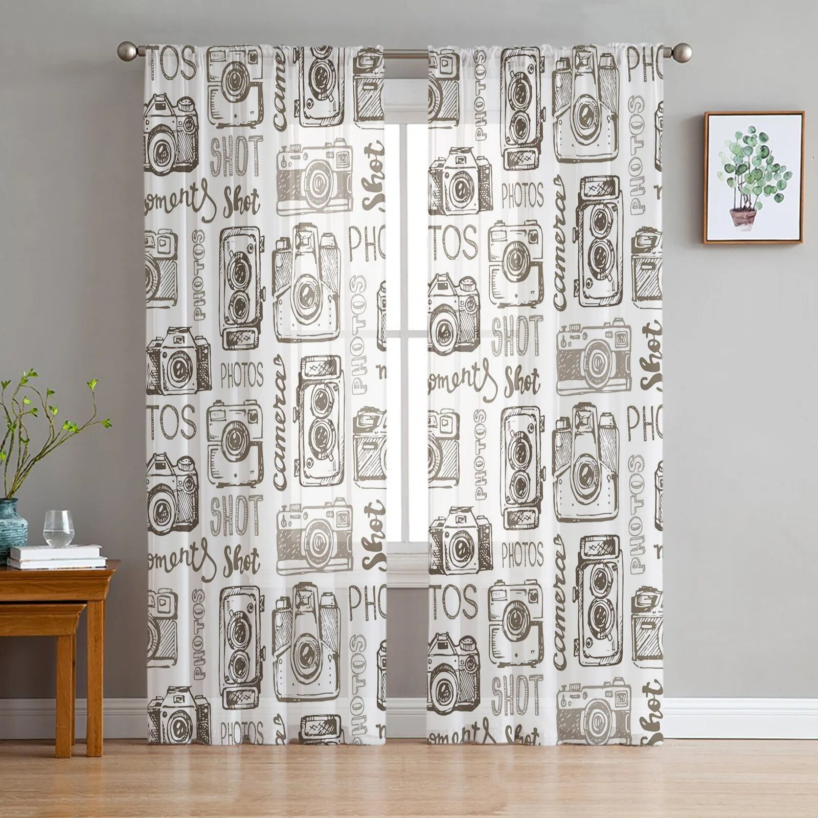 Camera Art Retro Tulle Curtains for Bedroom Hall Living Room r Chiffon ...