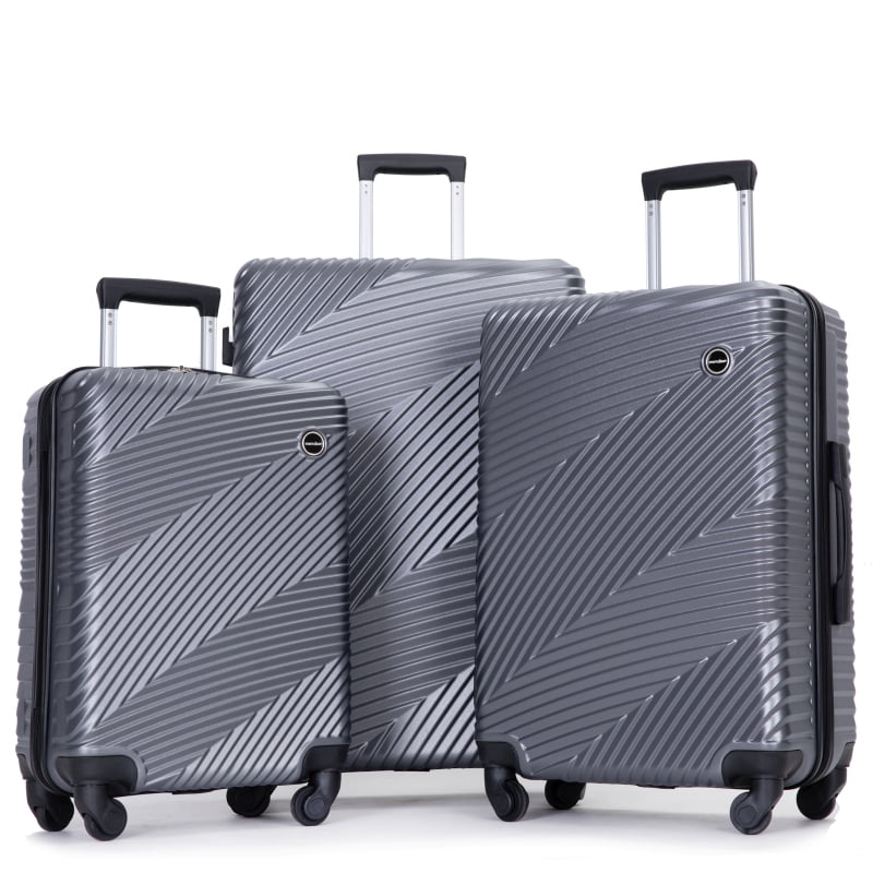 3 Piece Luggage Sets PC+ABS Lightweight Suitcase with Two Hooks ...