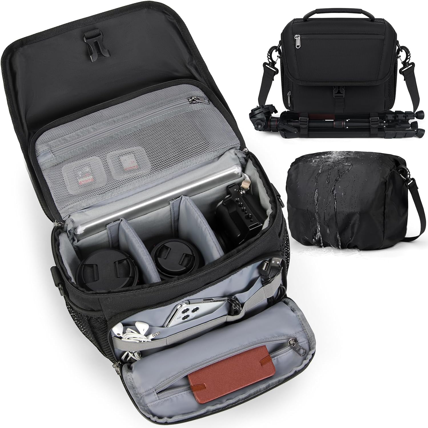 Camera Bag for DSLR SLR Mirrorless Camera, Camera Shoulder Crossbody ...