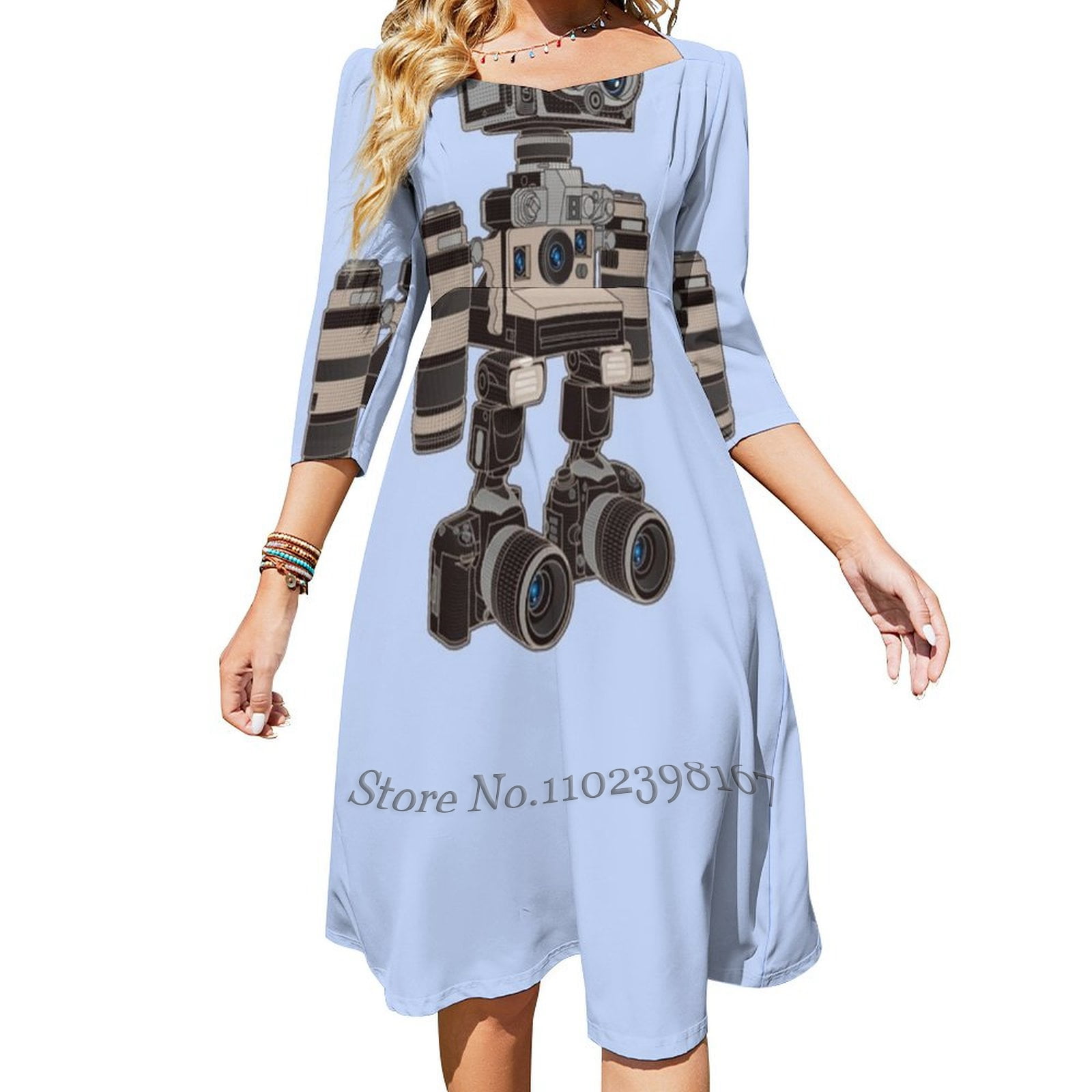 Camera Bot 6000 Flare Dress Square Neck Dress Elegant Female Fashion ...