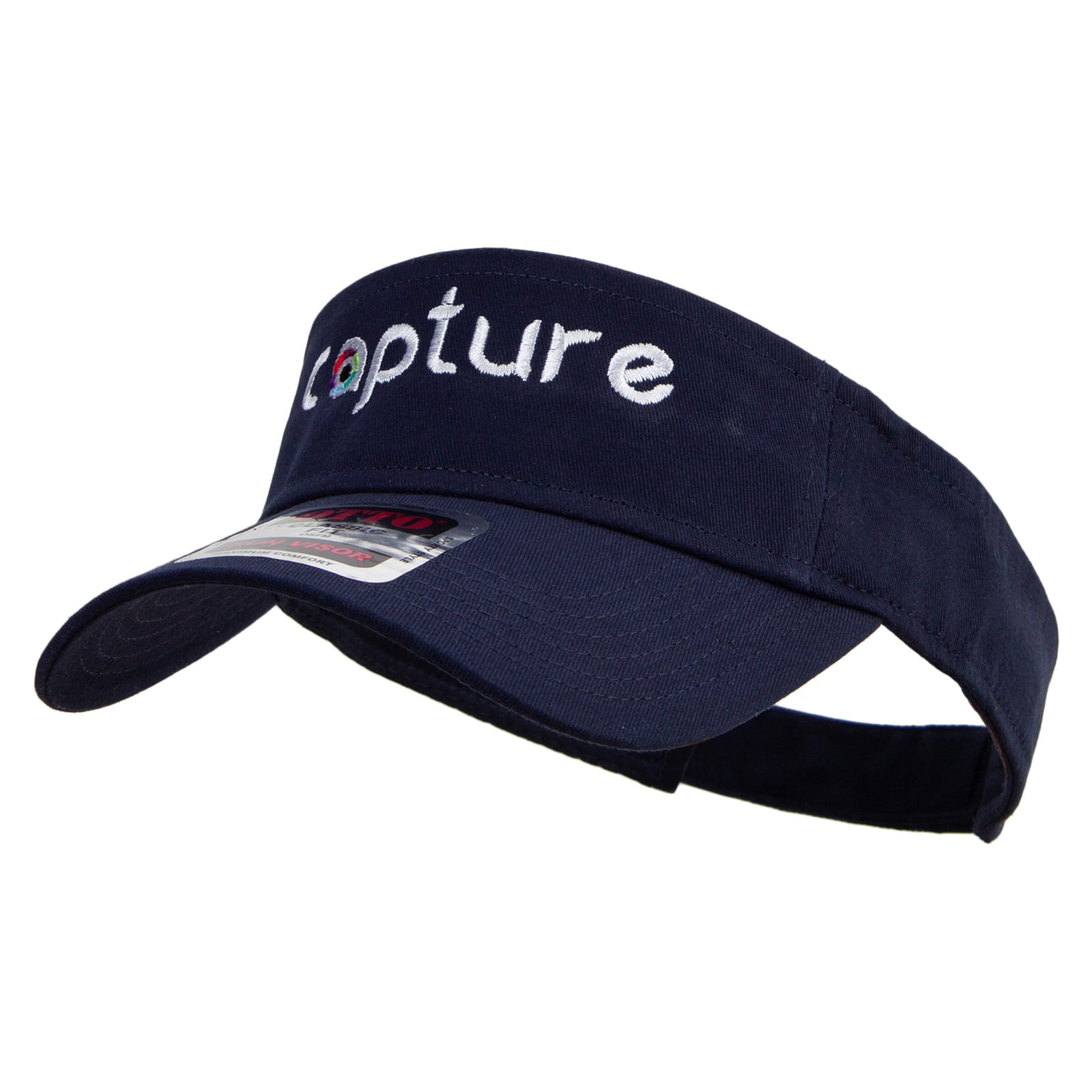 Camera Capture Logo Embroidered Cotton Twill Sun Visor - Navy OSFM ...