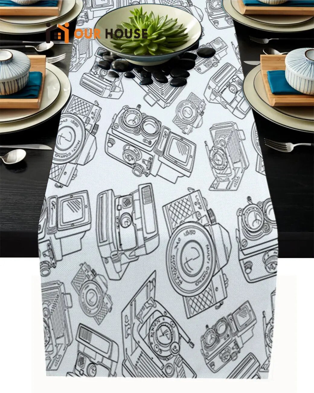 Camera Clock Illustration Line Festival Table Runner Wedding Party ...