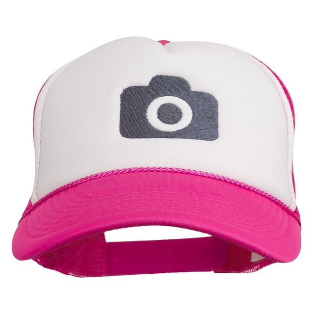 Camera Design Photographer Embroidered Foam Mesh Back Cap - Hot Pink ...