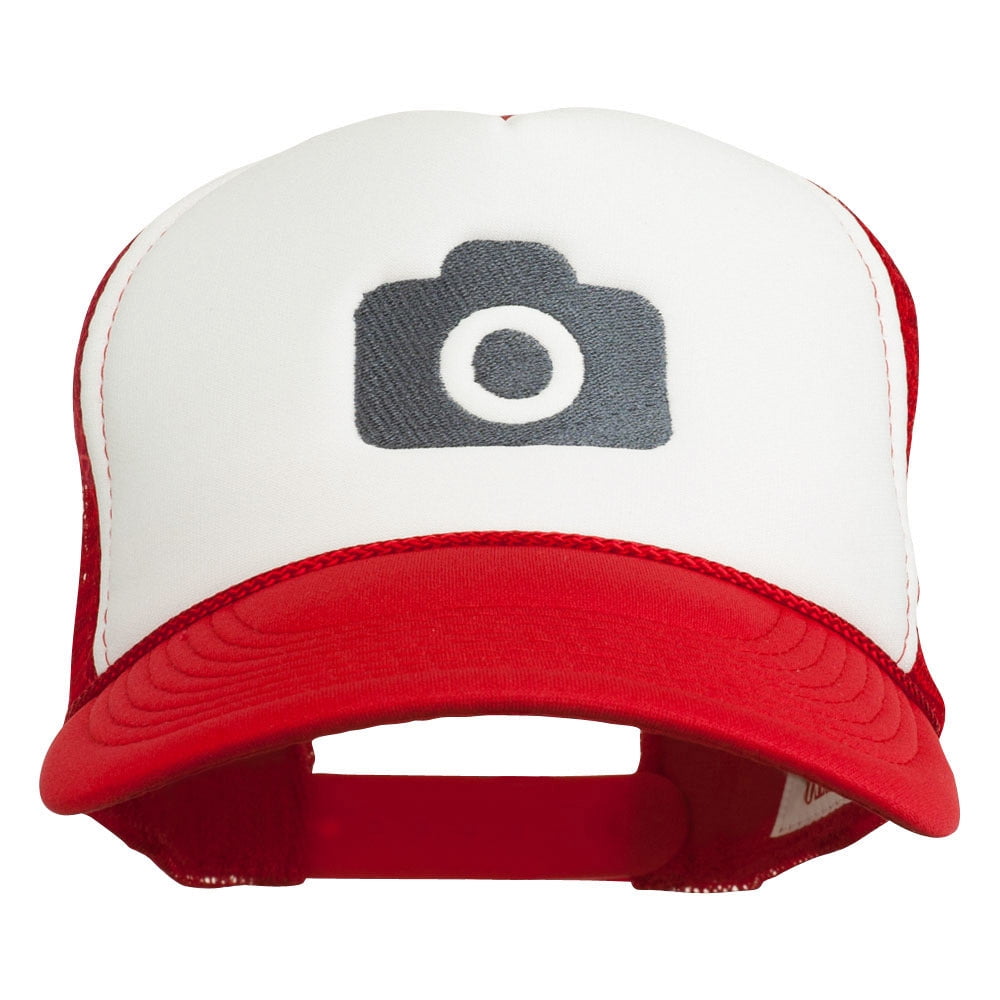 Camera Design Photographer Embroidered Foam Mesh Back Cap - Red White ...